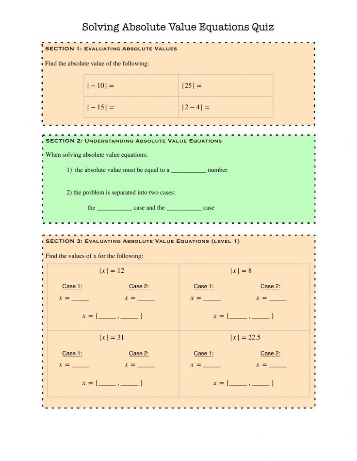 Solving Absolute Value Equations Worksheet Absolute Value Equations Absolute Value Equations
