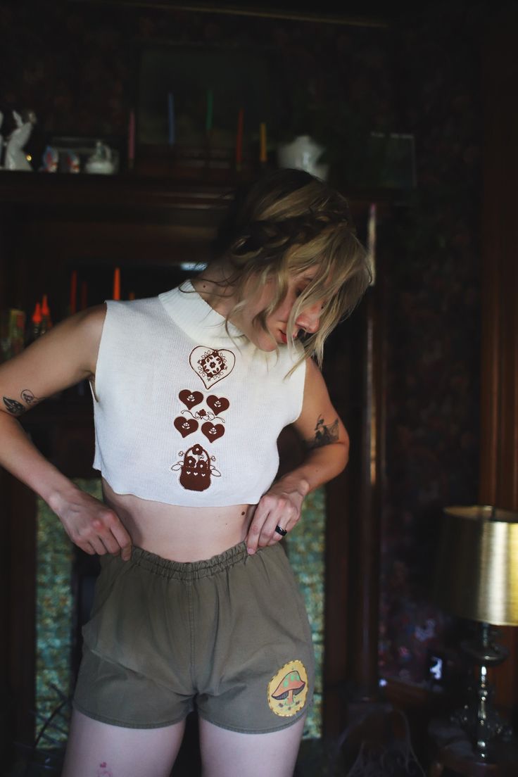 High Neck Vintage Applique Crop Top Hearts Cottagecore Applique Etsy In 2024 Womens Clothing