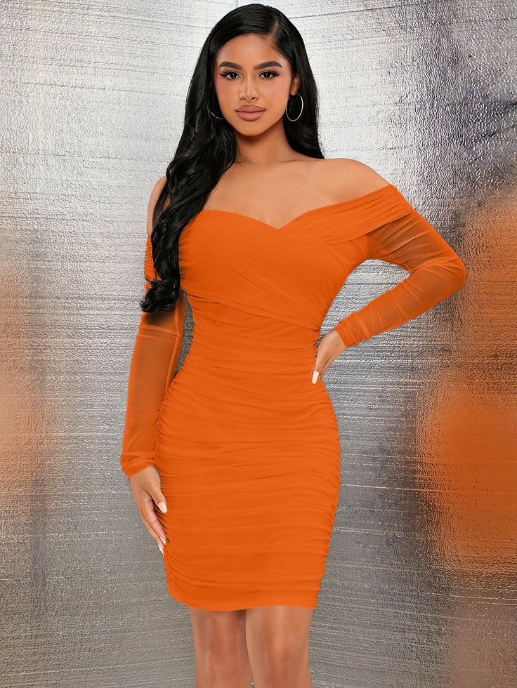 Ladies Off Shoulder Ruffle Bodycon Dress In 2024 Ruffle Bodycon