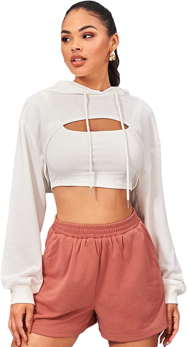 Shein Womens White Crop Top Hoodie