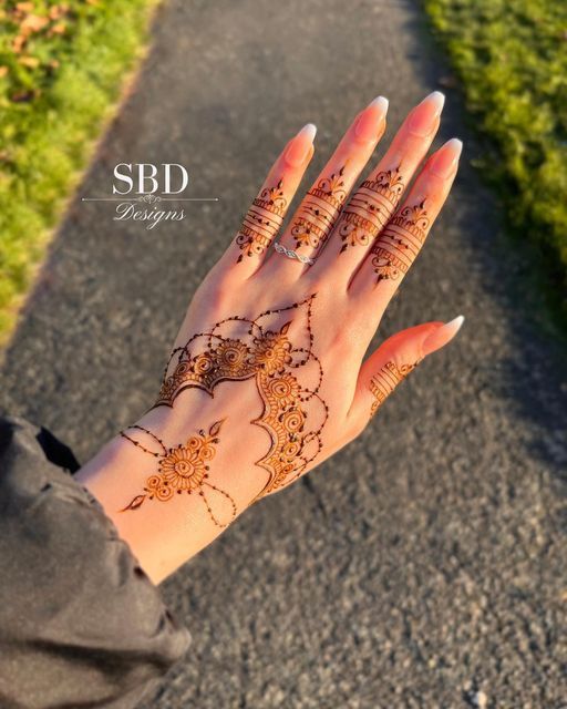A Womans Hand With Henna Tattoos On It