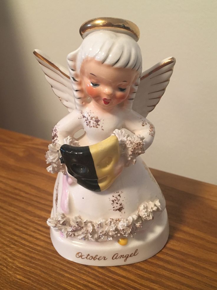 Vintage Napco October Angel Girl Spaghetti Trim Figurine Halloween Mask