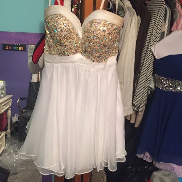 Gorgeous White And Gold Homecoming Dress Gold Homecoming Dress