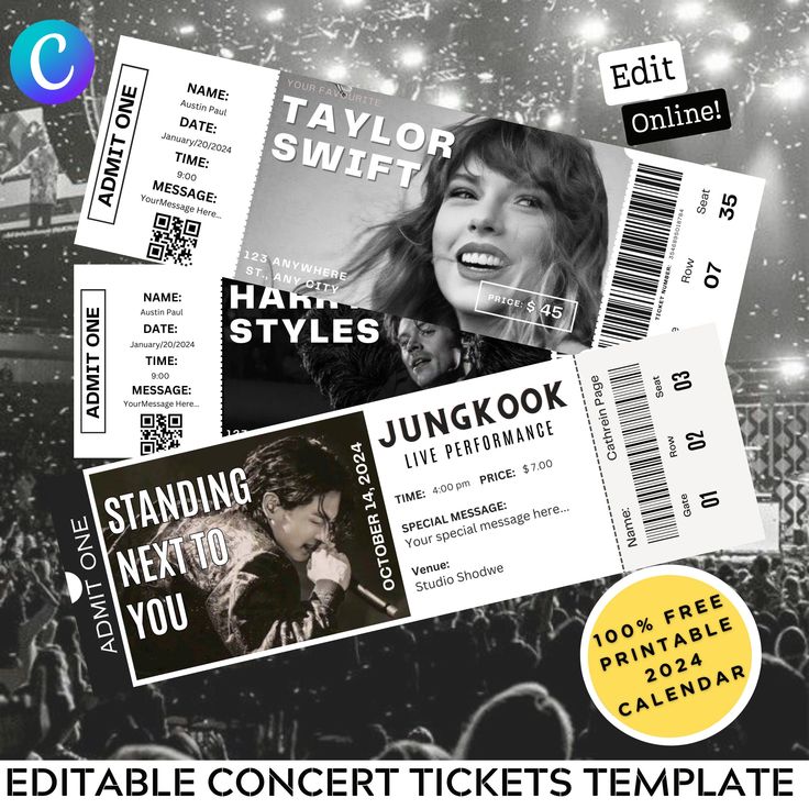 Editable Concert Ticket Canva Template, DIY Concert Ticket, Printable ... Editable Concert Ticket Canva Template, DIY Concert Ticket, Printable ...