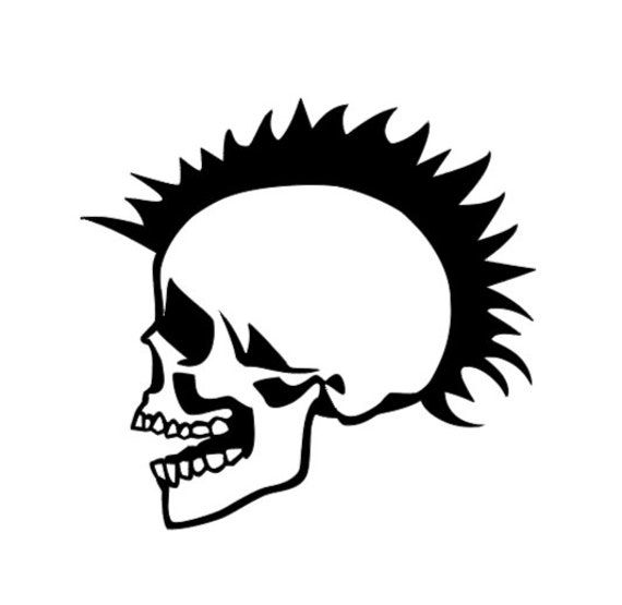 Punk Rock Skull With Mohawk Vinyl Decal Etsy Punk Hair Punk Drawing Skull