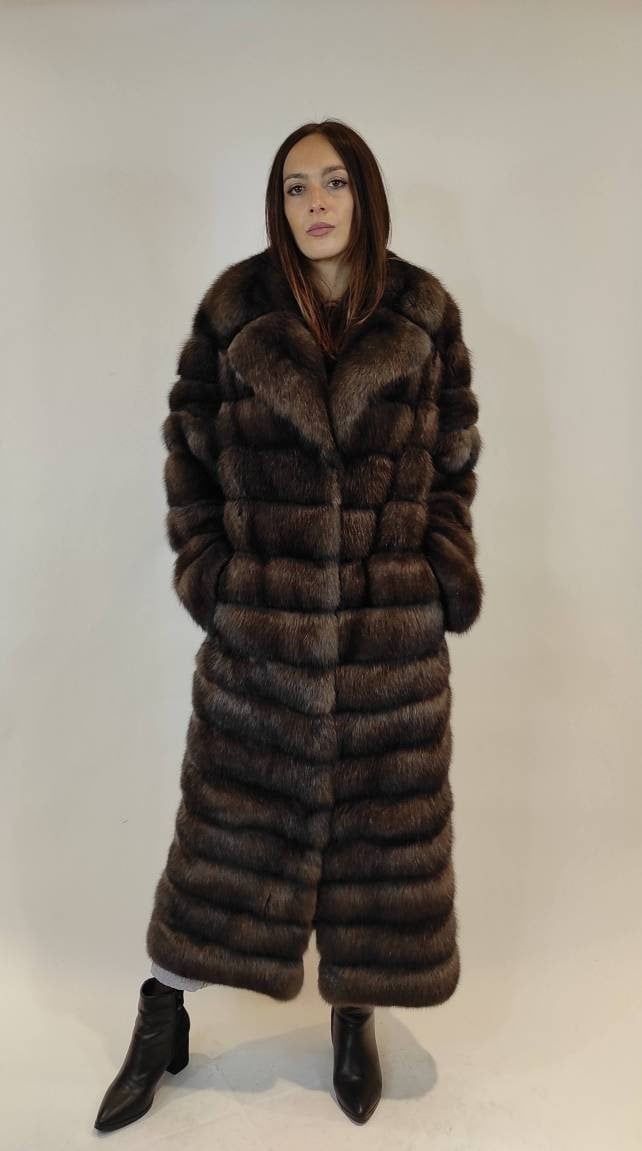 Real Russian Barguzinsky Sable Fur Coat Colour Natural Dark Genuine