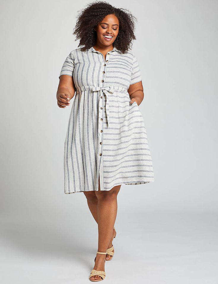 Striped Fit And Flare Shirtdress Shirt Dress Fit And Flare Fashion