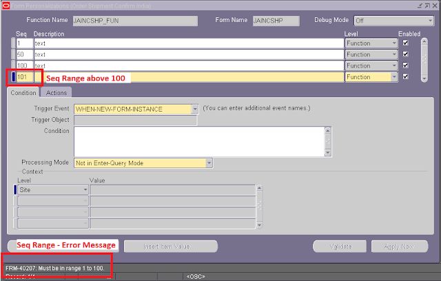 Oracle Scm Functional Guide Oracle Forms Maximum Sequence Allowed For Personalization