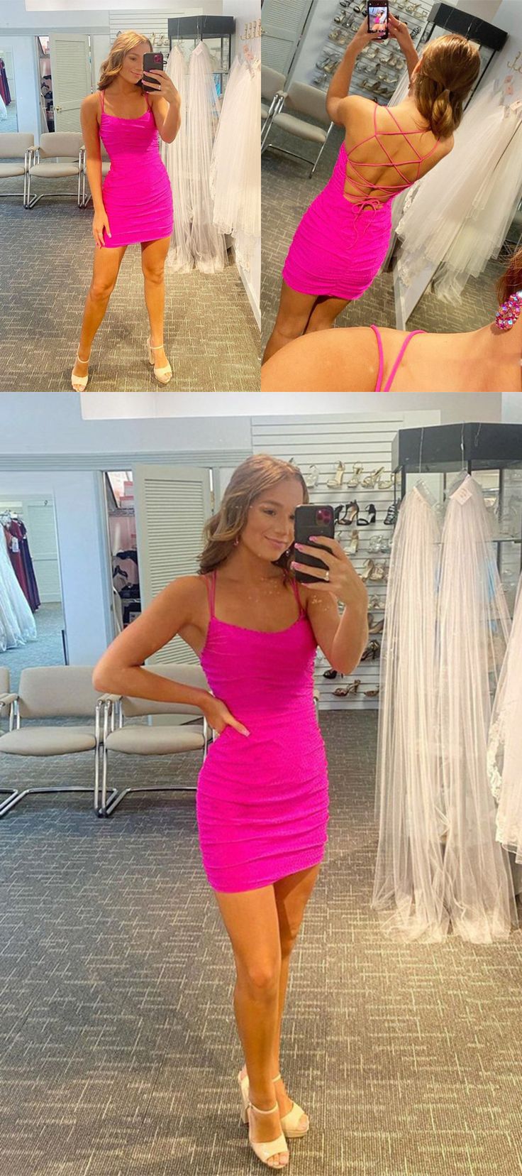 Hot Pink Hoco Dress Short Pink Semi Formal Dresses Hot Pink Homecoming Dress Neon Pink