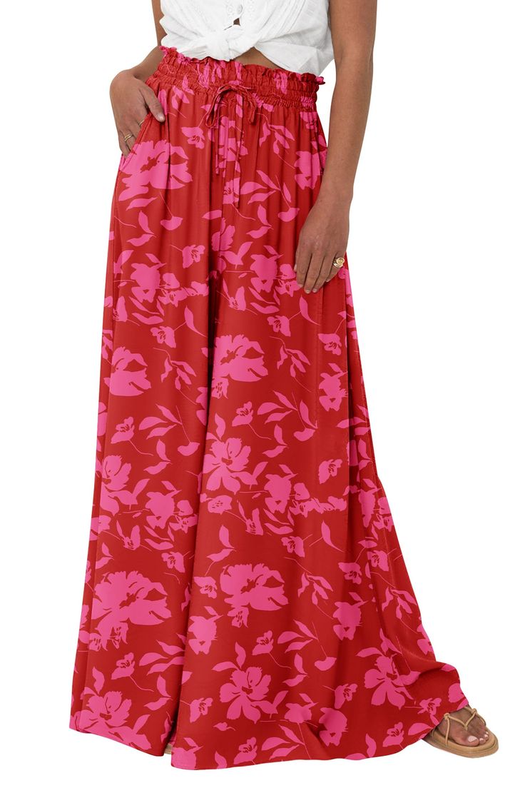 Prettygarden Womens 2024 Summer Wide Leg Palazzo Pants High Waisted Flowy Pockets Trendy Casual
