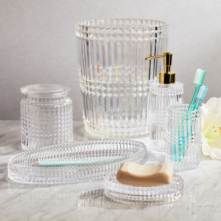 3 Piece Glass Bath Accessory Set By Drew Barrymore Flower Home
