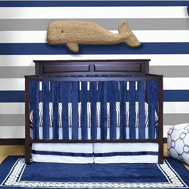 Navy Blue Minky Puresafety Vertical Crib Liners For Nautical Nursery