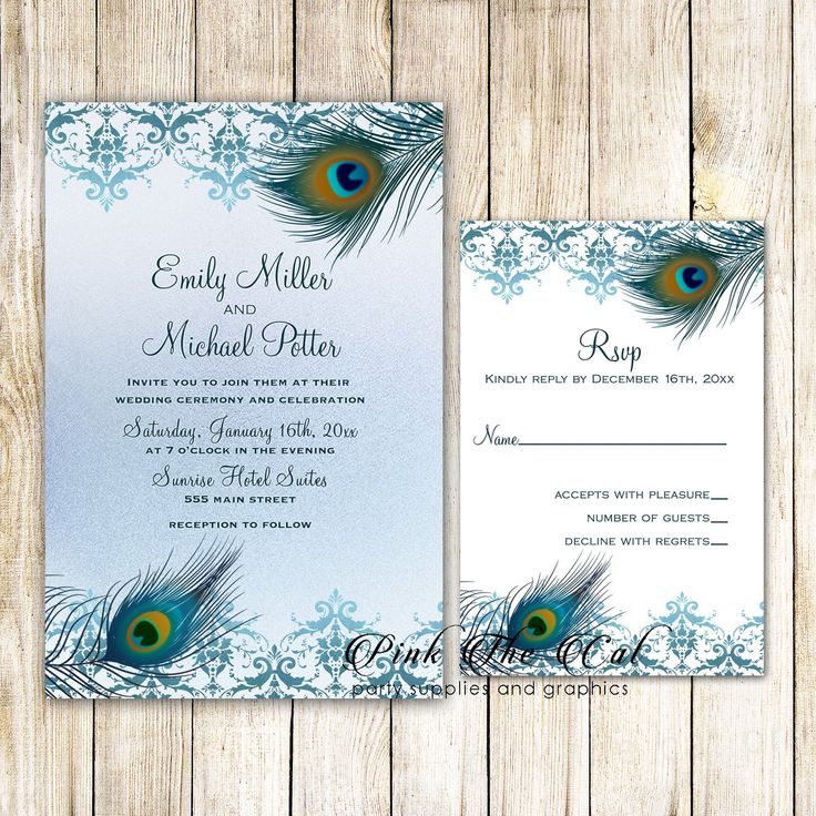 Wedding Invitations Cards Peacock Feathers Wedding Invitations Rsvp Teal Wedding Invitations