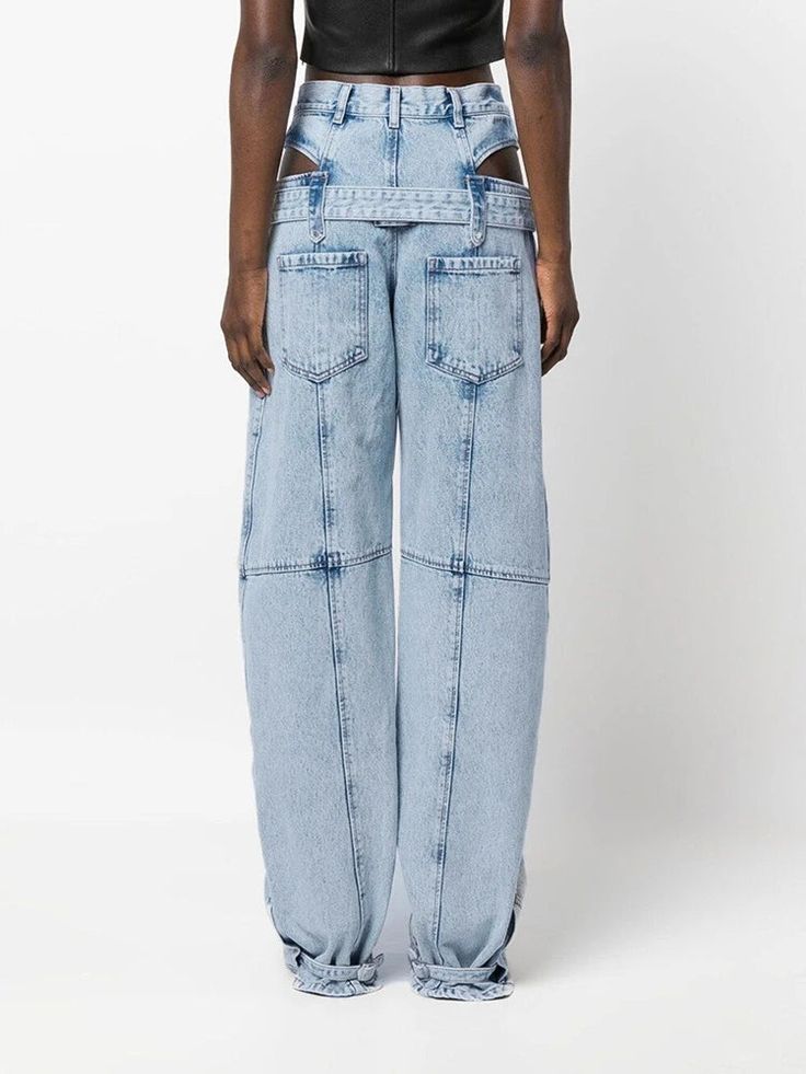 Hollow Out Belt Denim Pants Mabel Love Pants For Women Fashion Wide Leg Jeans