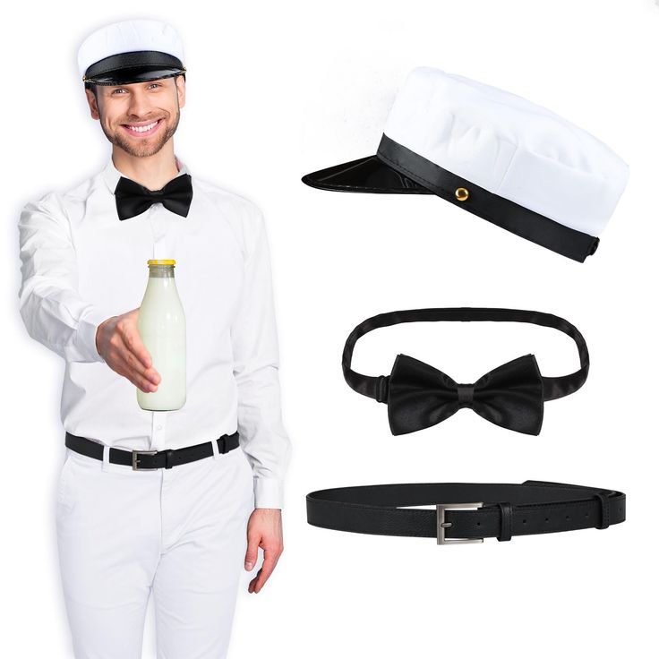 Eurzom Halloween 50s Milkman Costume Accessories Include Milkman Hat Bow Tie Black Belt For
