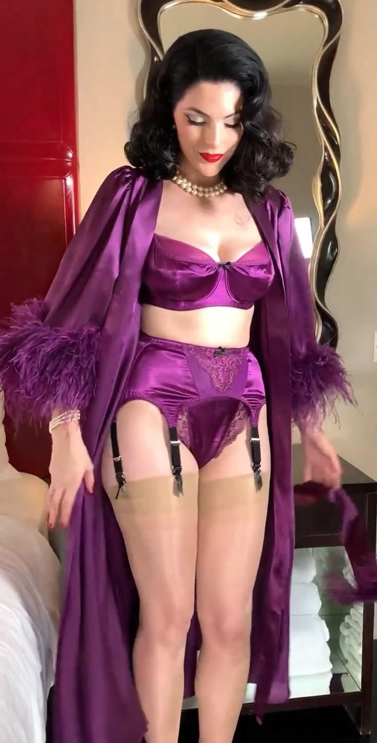 Secrets In Lace Model Empress Purple Satin Set Secret In Lace