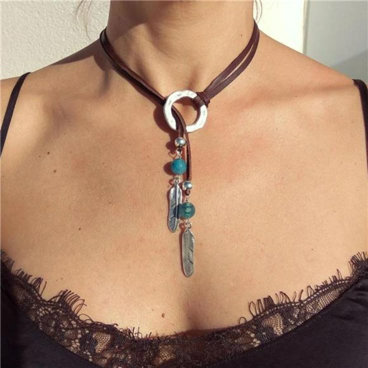 Huasai Brown Suede Choker Necklace For Women Trendy Boho Layered Leather Necklac In 2024 Boho