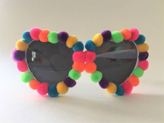 Pom Pom Sunglasses Rainbow Sunglasses Heart Sunglasses Etsy Heart Sunglasses Rainbow