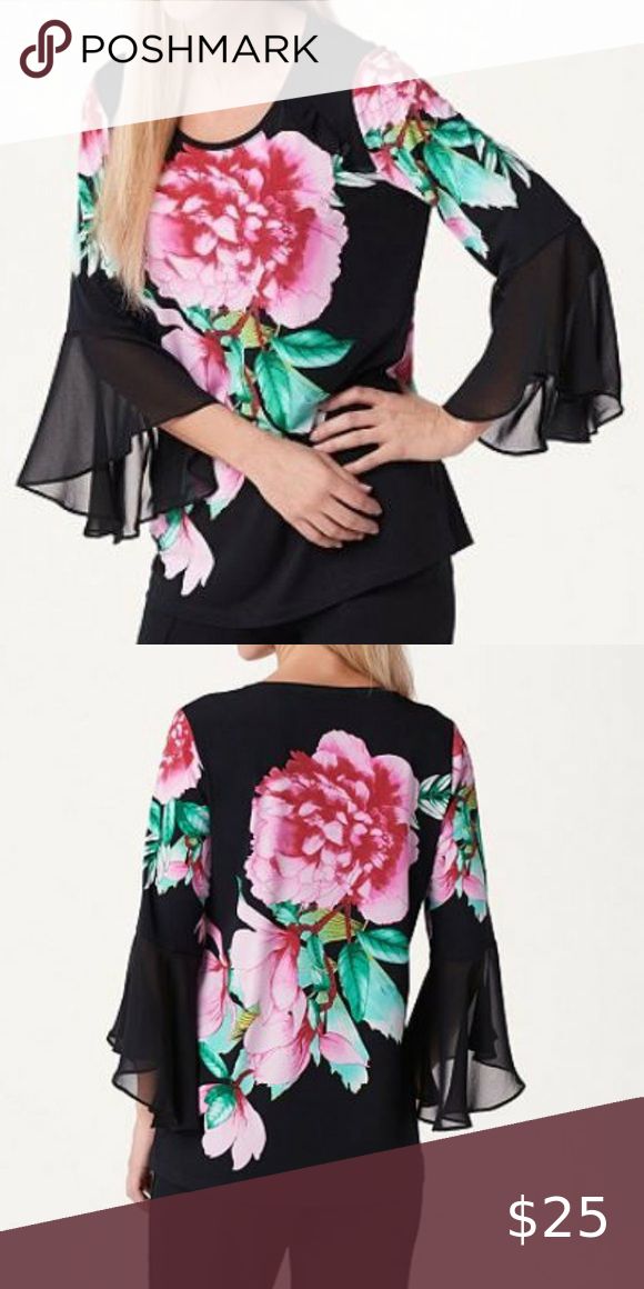 Susan Graver Liquid Knit Top With Chiffon Accents