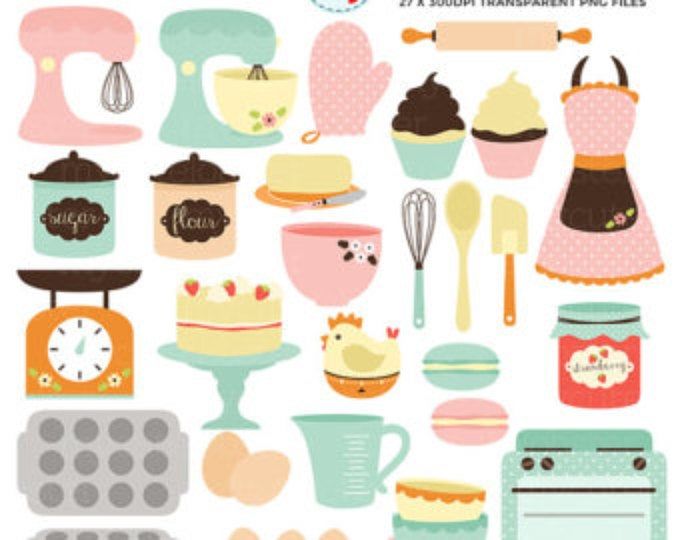 Watercolor Cooking Clipart Kitchen Baking Clipart Mixing Etsy