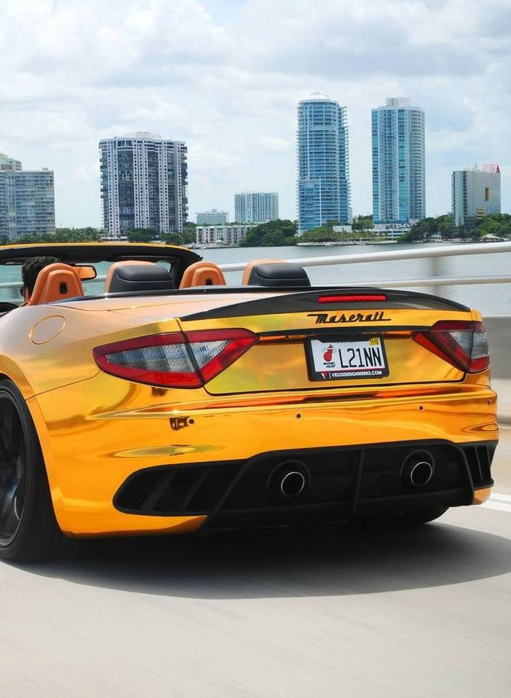 Maserati Gran Cabrio Cars Auto Speed Race Gold Chrome Convertible