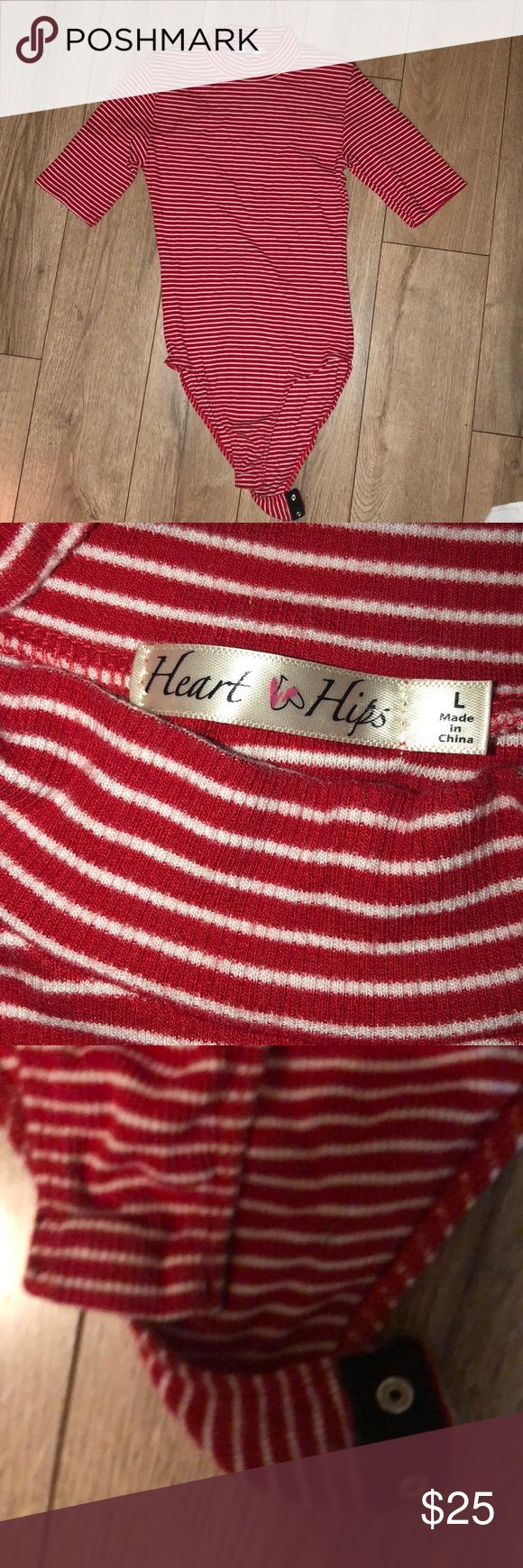 Red And White Striped Mock Neck Bodysuit