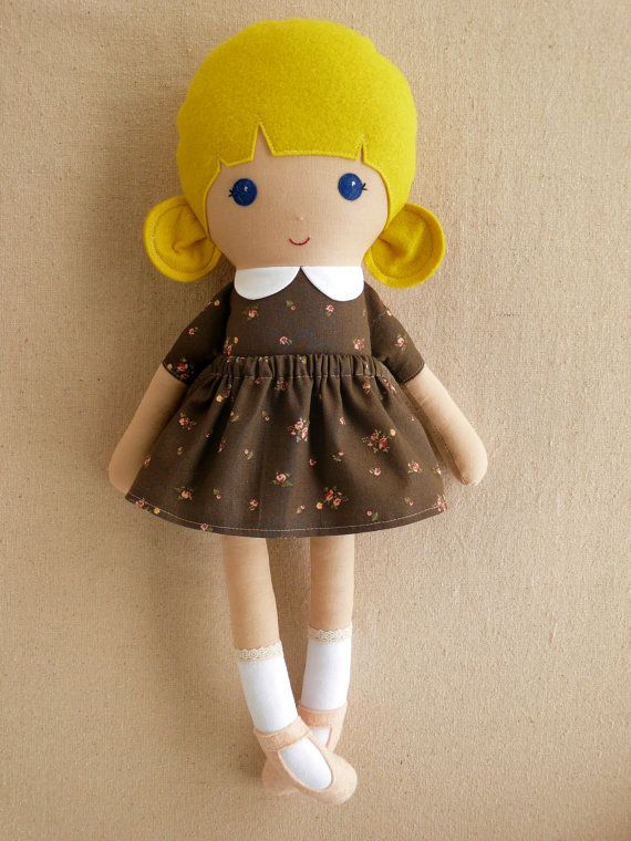 Fabric Doll Rag Doll Blond Haired Girl In Brown And Pink Old Etsy