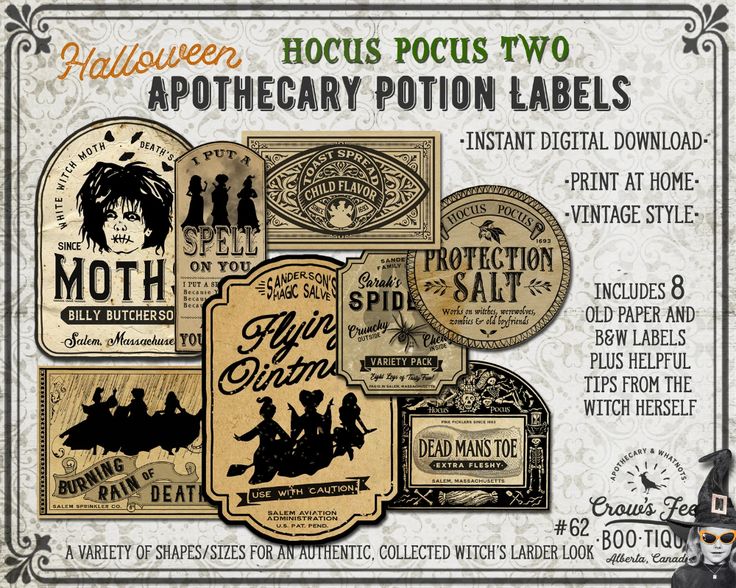 Second Hocus Pocus Themed Vintage Look Potion Labels 62 Etsy Canada