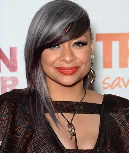 Raven Symoné Shows Off An Icy Silver And Purple Hairstyle At Trevorlive Raven Symone Hair