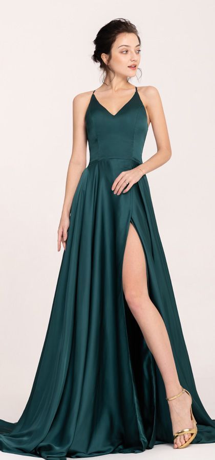 Dark Green Pretty Backless Slitted Prom Dresses Long Fashion Prom Dress