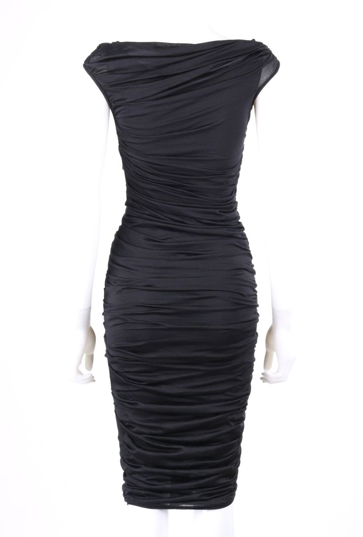 Giambattista Valli Black Silk Jersey Knit Ruched Bodycon Cocktail Dress