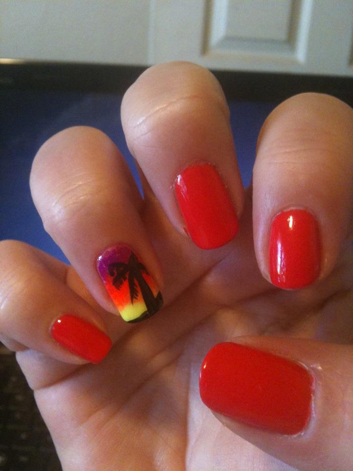 Beach Nails Orange Palm Tree Beach Nails Beach Nail Designs Nails