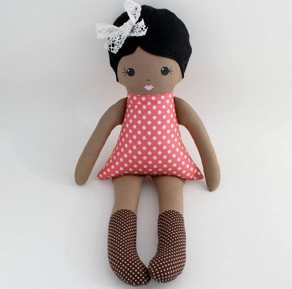Fabric Doll Rag Doll Brown Haired Girl In Sweet Pink Dress And Gold Dc1