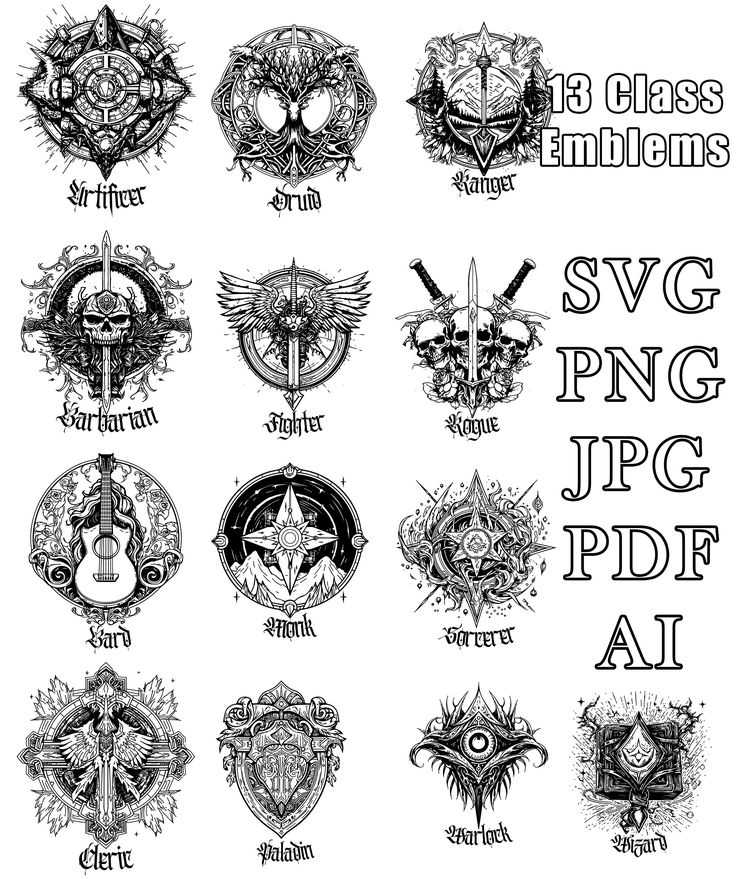 13 Class Emblems Bundle Dungeons And Dragons Player Class Dungeon And Dragon File For