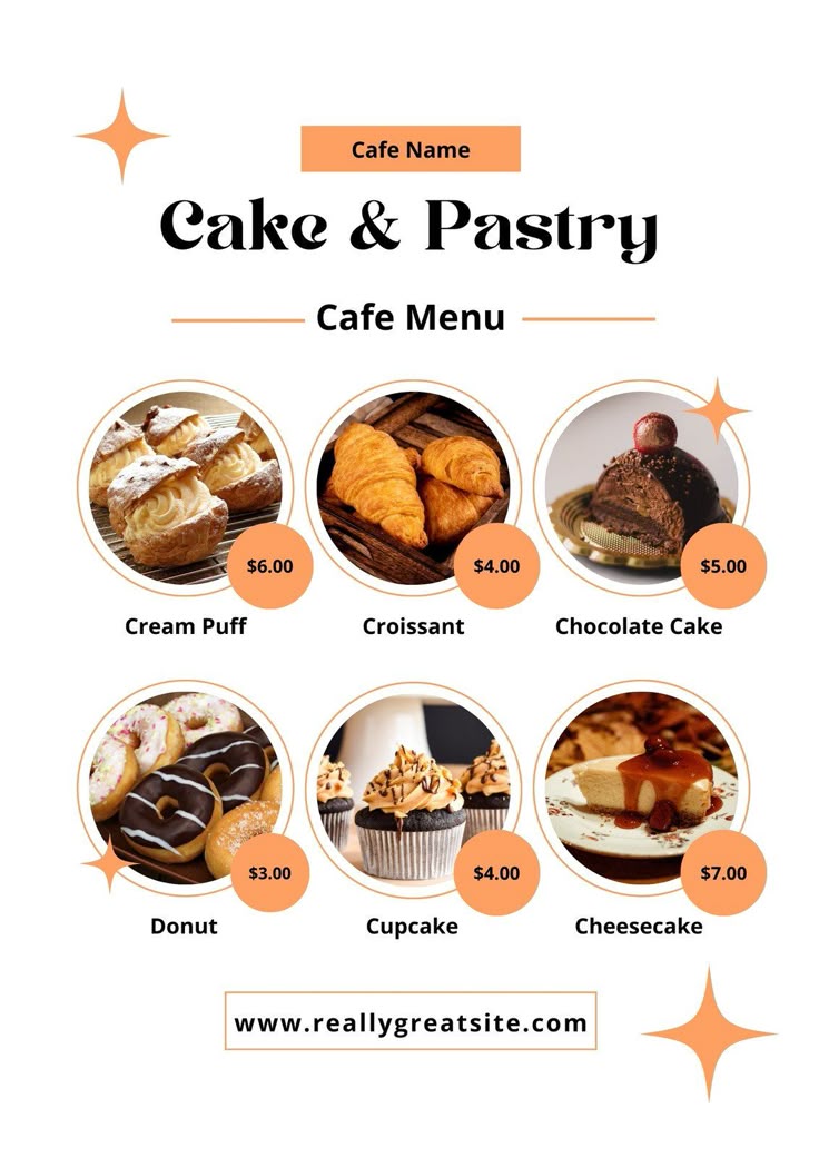 White Orange Aesthetic Minimalist Cake And Pastry Cafe Menu Flyer Templates By Canva Cafe Menu