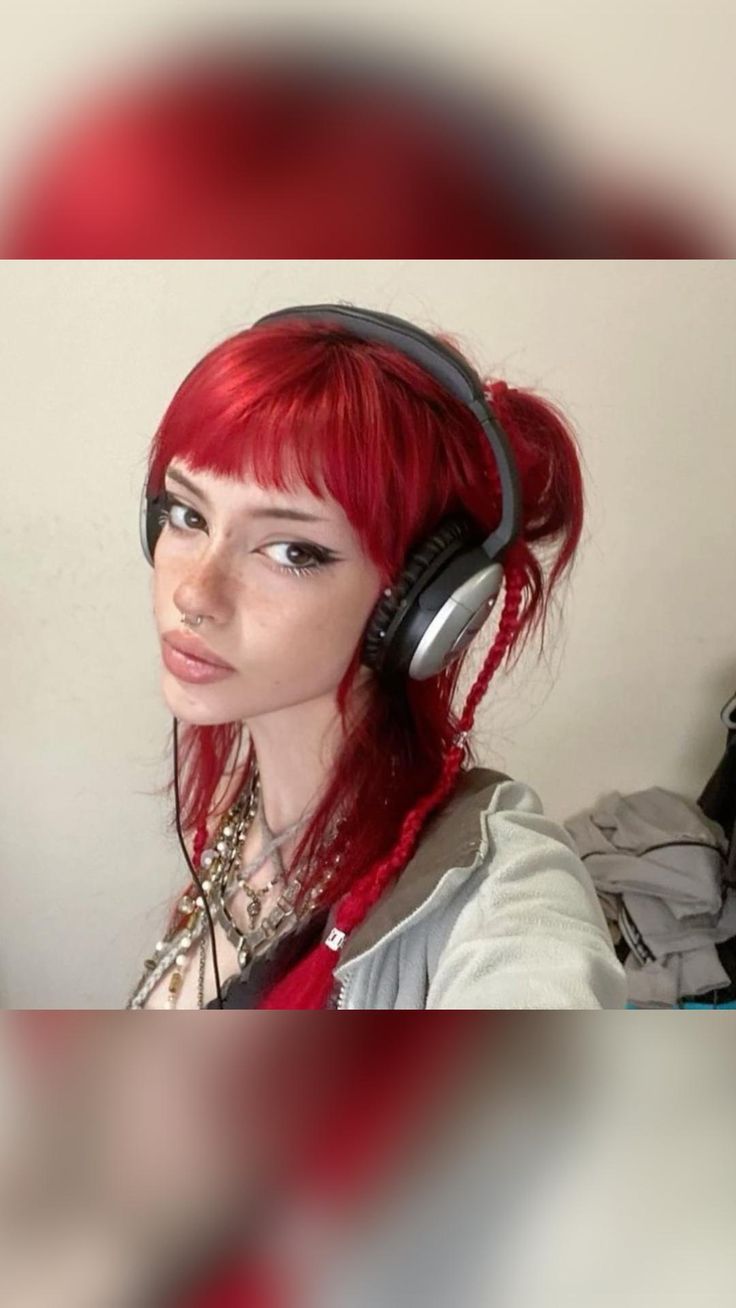 Grunge Girl E Girl Red Hair Earphones Style Aesthetic Fashion Red Hair Inspo Grunge Hair Red