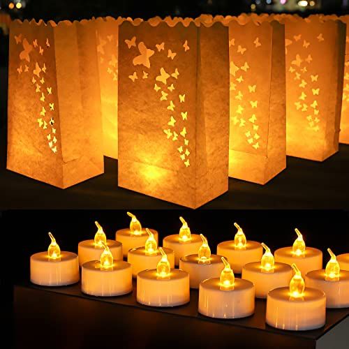 50 PCS Butterfly Luminary Bags & 50 PCS Battery Tea Lights, White ... 50 PCS Butterfly Luminary Bags & 50 PCS Battery Tea Lights, White ...