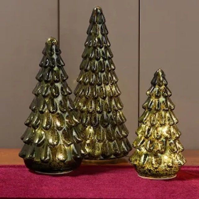 Vintage Look Led Lighted Mercury Glass Christmas Tree With Timer Tabletop Centerpiece Mercury
