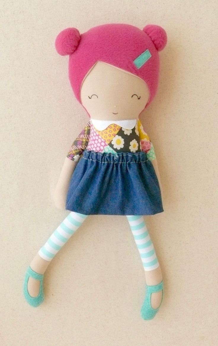 Fabric Doll Rag Doll 20 Inch Pink Haired Girl With Patchwork Etsy