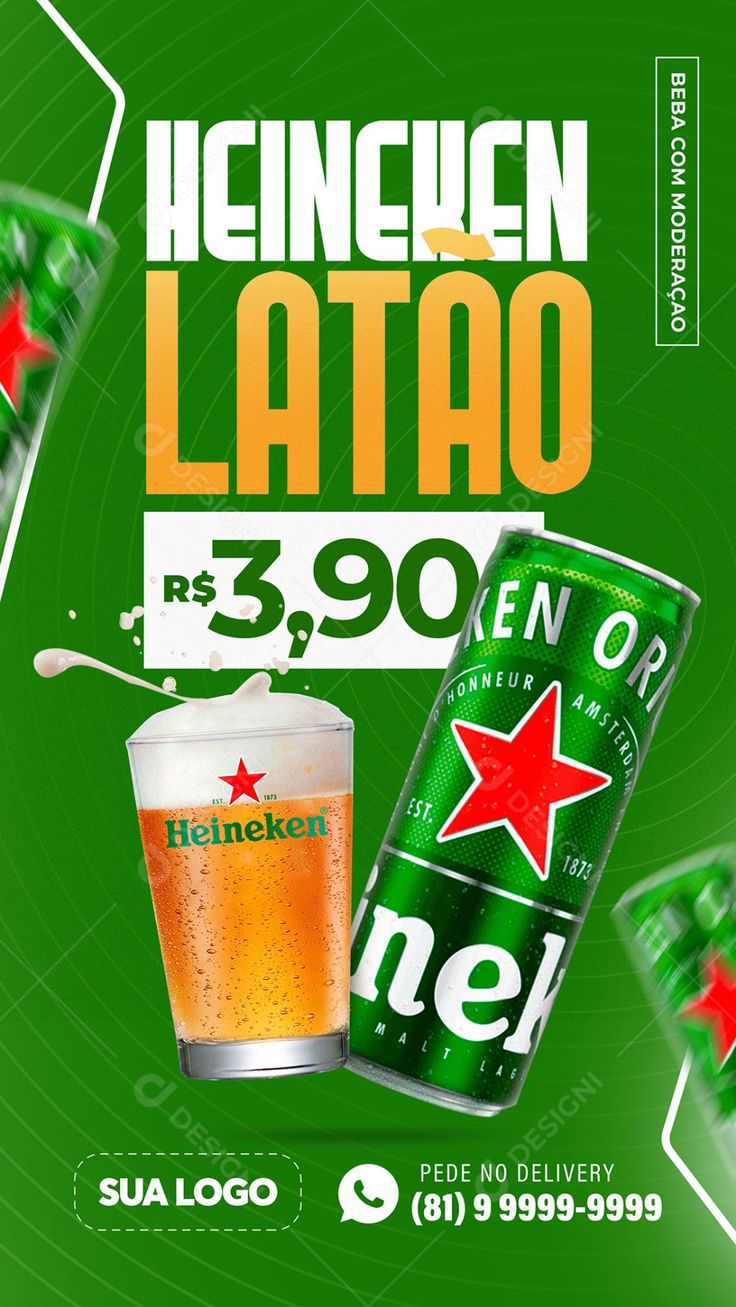 Post Story Distribuidora Cerveja Heineken Latão Social Media Psd