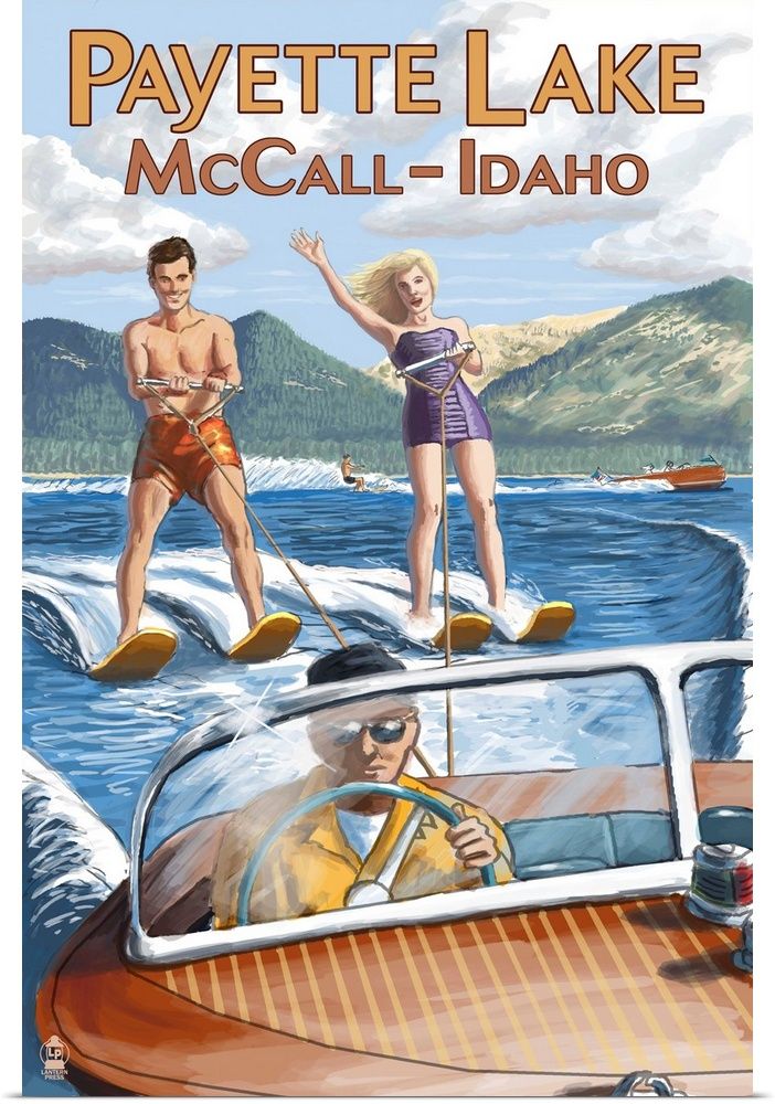 Payette Lake Mccall Idaho Water Skiing Scene Retro Travel Poster