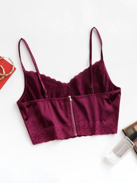 Satin Scalloped Lace Trim Cami Top Deep Red Lace Trim Cami Top Cami Tops Lace Trim Cami