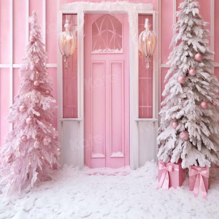 Kate Christmas Pink Door House Tree Backdrop Designed By Chain