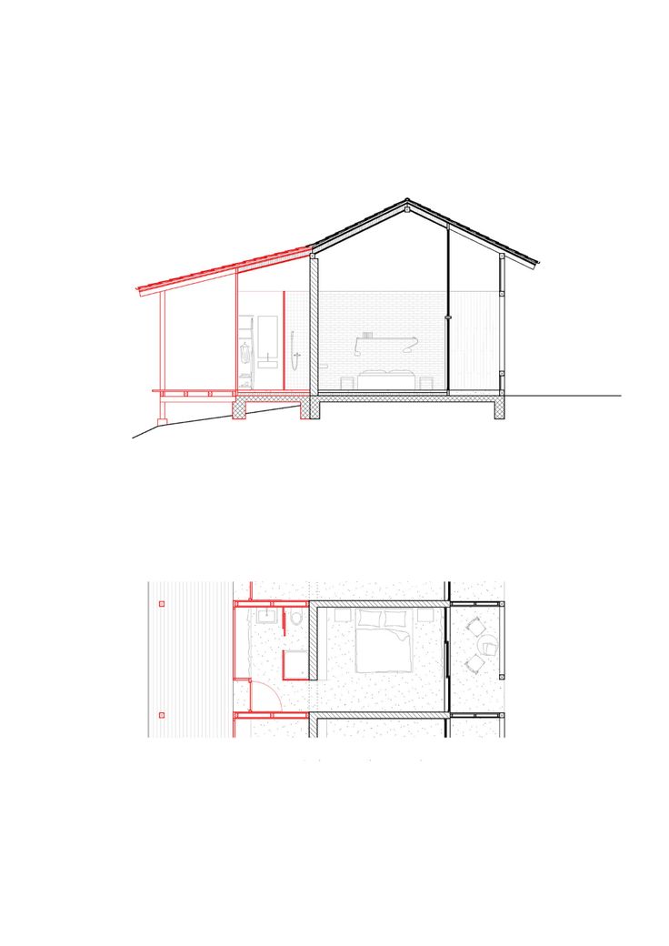 House Building Plan Diagrams With Red And White Sections