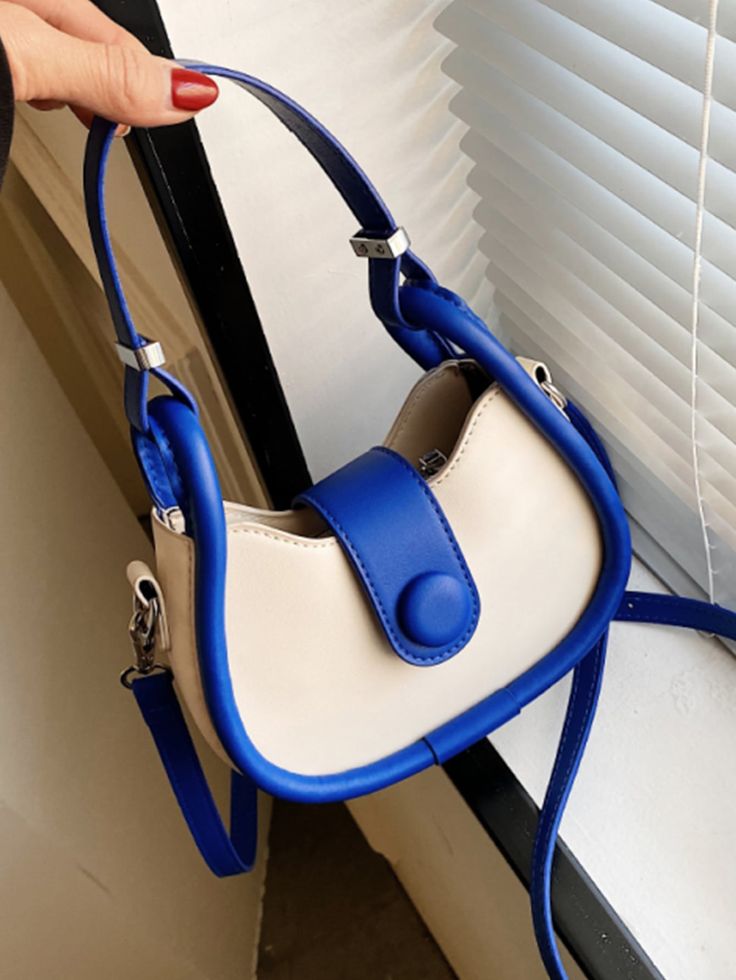 Blue and White Fashionable PU Leather Colorblock Baguette Bag Women ... Blue and White Fashionable PU Leather Colorblock Baguette Bag Women ...