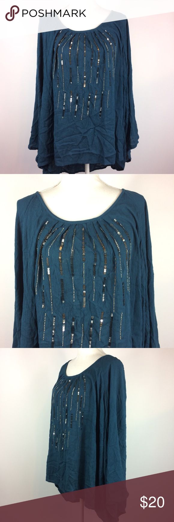 Lane Bryant Teal Sequin Blouse Plus Size 22 24 Plus Size Blouses