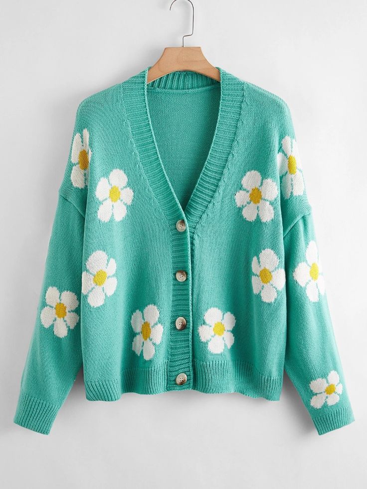 Plus Button Front Floral Pattern Cardigan Shein Usa Patterned