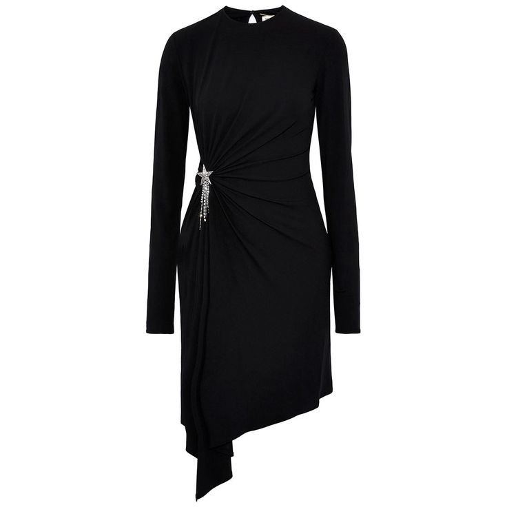 Saint Laurent Asymmetric Embellished Stretch Crepe Dress