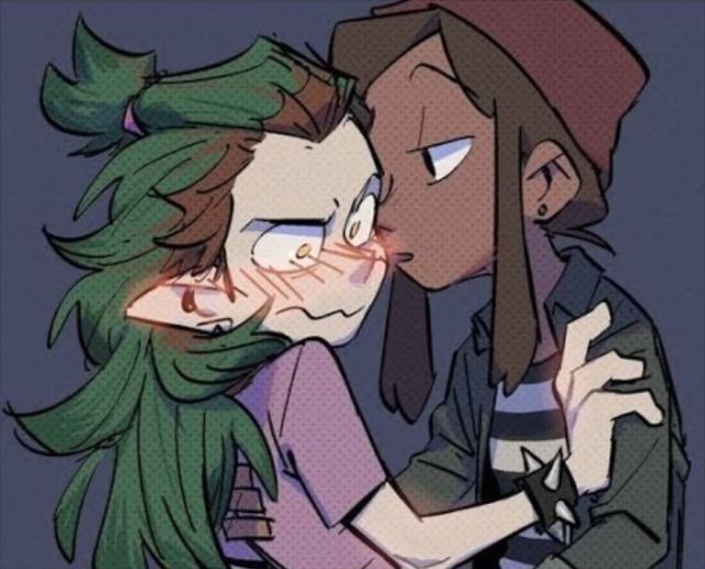 Two Cartoon Characters Are Kissing Each Other