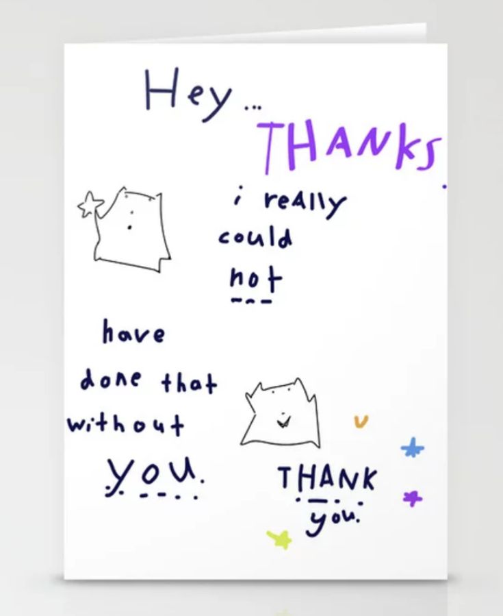 Hey Thanks Greeting Card Cute Thank You Note By Ashley Rice